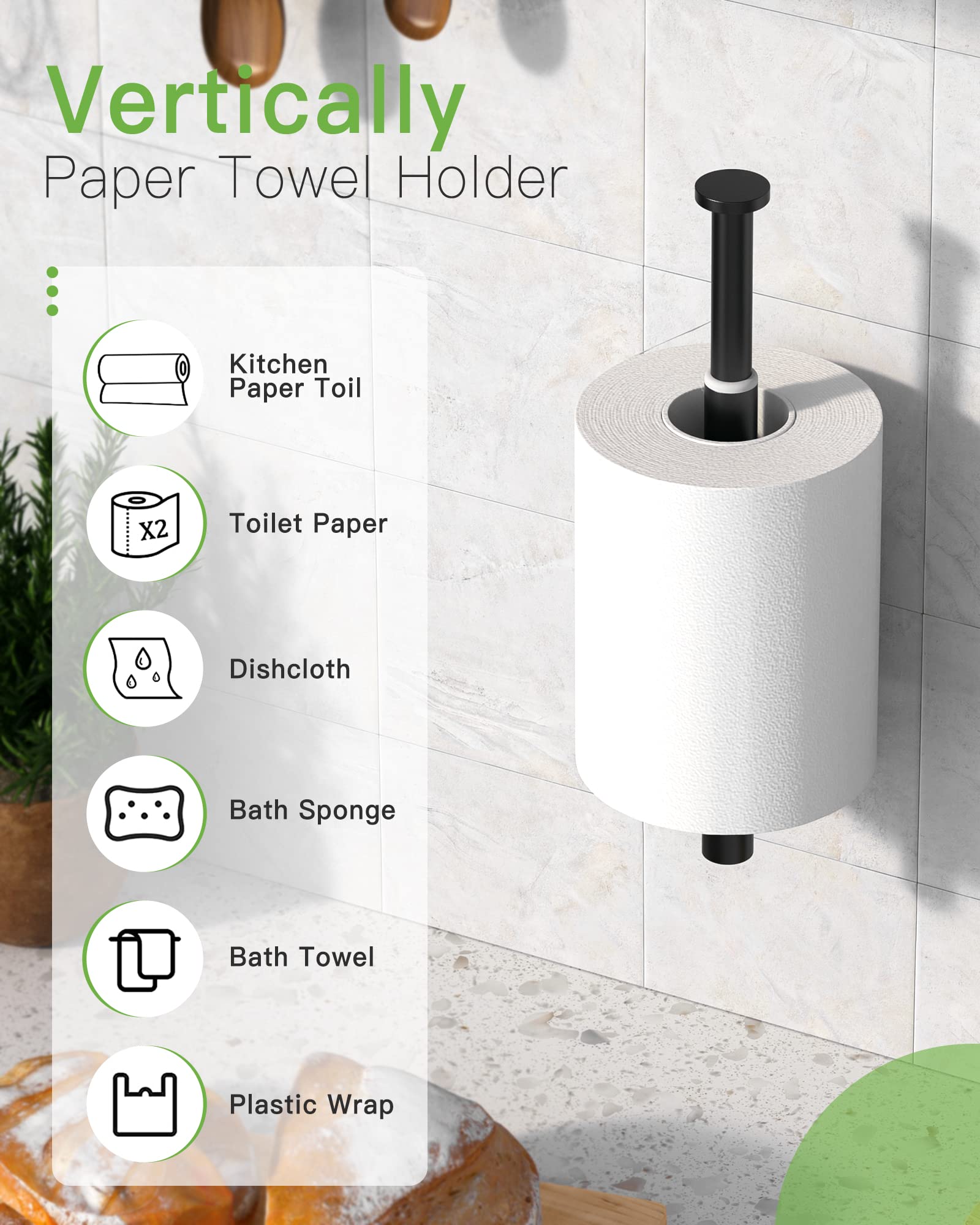 Adjustable Self-Adhesive Paper Towel Holder Under Cabinet, Under Counter Paper Towel Holder Wall Mount for Kitchen Bathroom Organization Storage, Adhesive and Screws, Extendable 7.5" to 14"