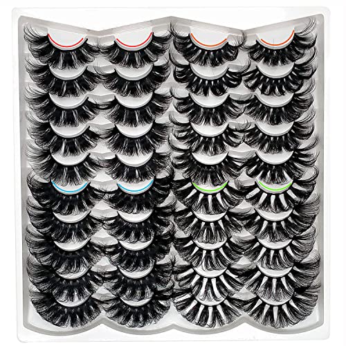 Lashes 25mm Fluffy Mink False Eyelashes Long 20 Pairs Dramatic Thick 3D 5D Faux Mink Lashes 4 Styles 25 mm Wispy D Curl Volume Fake Eyelashes Pack, by Kmilro