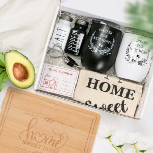 HNSHAG House Warming Gifts for New Home - Housewarming Gift Ideas for Women Couples - Funny Essentials Cutting Board Wine Glasses Gifts Box for New House