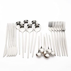 Uniturcky 24 Piece Cutlery Set for 6 with Holder, Mirror Polished Silver Stainless Steel Flatware Set with Rack, Kitchen Restaurant Hotel Utensils, Silverware Sets with Holder, Hanging Flatware set