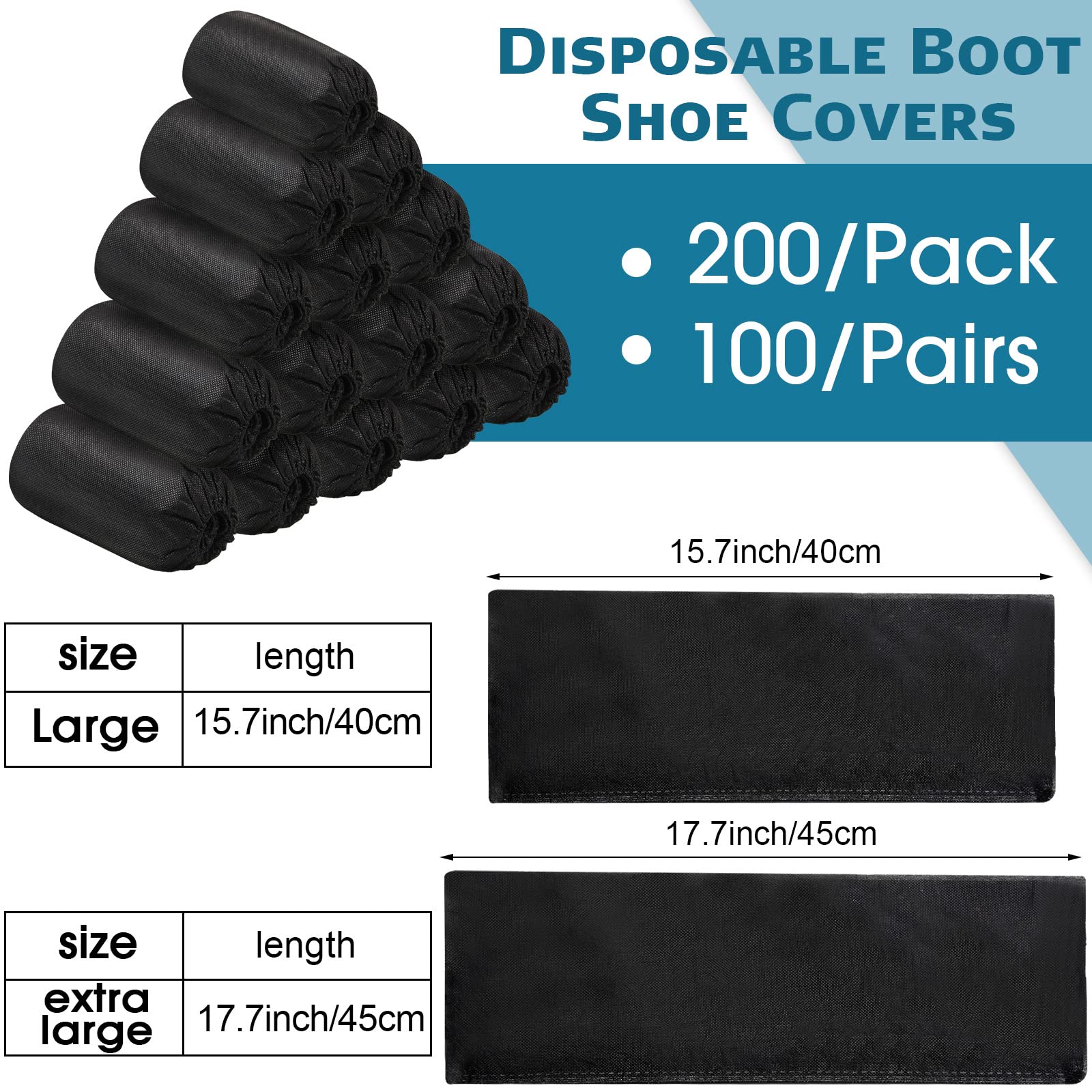 200 Pack Disposable Shoe Covers Black Disposable Boot and Shoe Booties Covers Waterproof Slip Resistant Shoe Booties Covers (Extra Large)