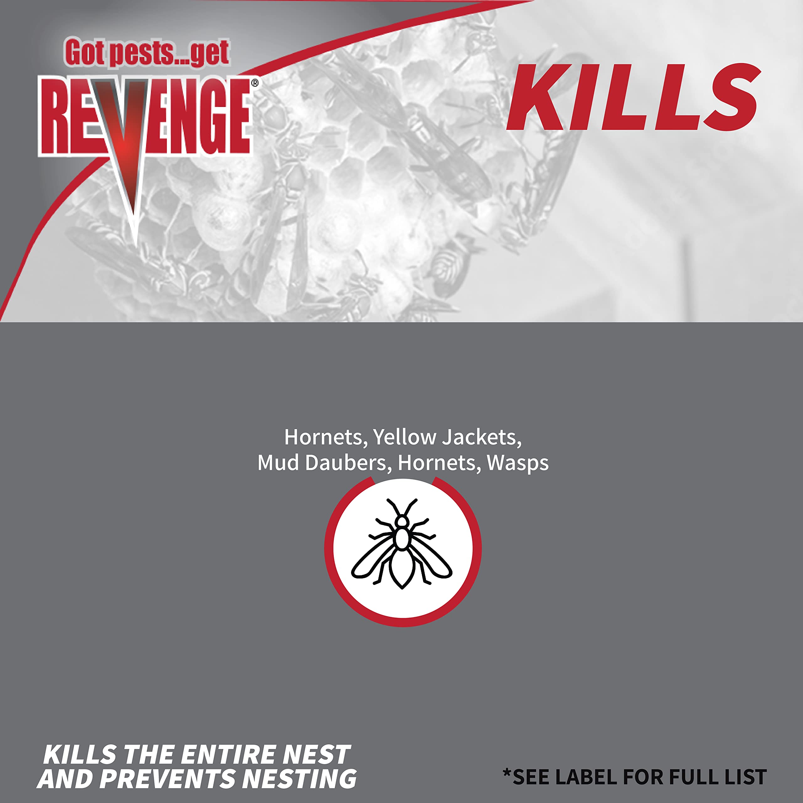 REVENGE Wasp & Hornet Killer Aerosol, 15 oz Ready-to-Use Spray for Wasps, Hornets and Yellow Jackets, Kills Entire Nest