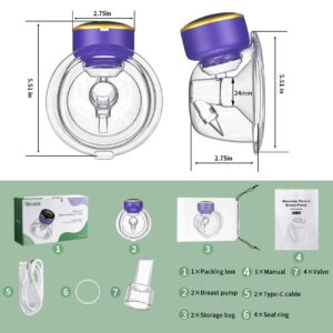 Treetoi 2 Pack Cordless Wearable Breast Pump Hands Free New Mom Gifts for Women Electric Portable Low Noise Breast Pump with 3 Modes & 9 Levels LCD Display, 24mm Flange, VeryPeri