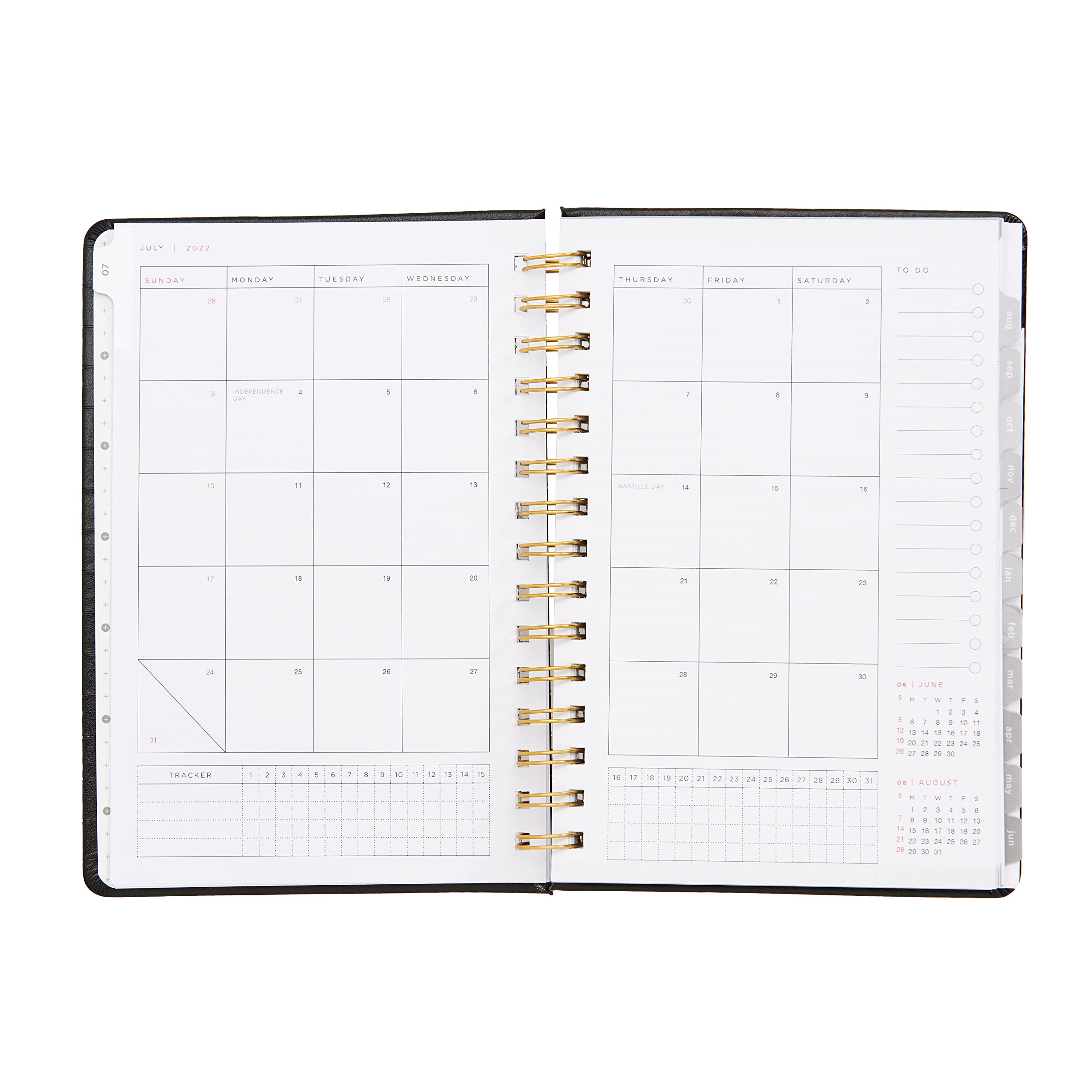 russell+hazel 2022-2023 A5 Academic Weekly Planner, Office Supplies, Black Vegan Leather, with Stickers, 5.625" x 8.25"