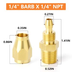 GASHER 5PCS Brass Pneumatic Replacement Fitting, Reusable Hose End Repair Fitting 1/4" Barb（Suitable for 1/4" ID，5/16" OD air hose) x 1/4" NPT Rigid