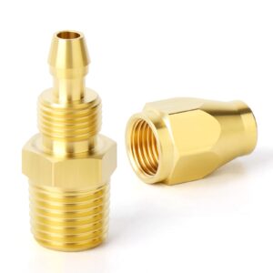 GASHER 5PCS Brass Pneumatic Replacement Fitting, Reusable Hose End Repair Fitting 1/4" Barb（Suitable for 1/4" ID，5/16" OD air hose) x 1/4" NPT Rigid