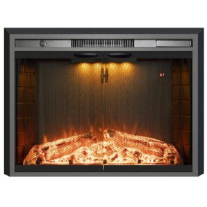 Velaychimney 30 Inches Electric Fireplace Insert, 750W/1500W Fireplace Heater with Adjustable Flame and Top Light Colors, Fire Crackling Sound, Remote Control, Timer, Glass Door & Mesh Screen, Black