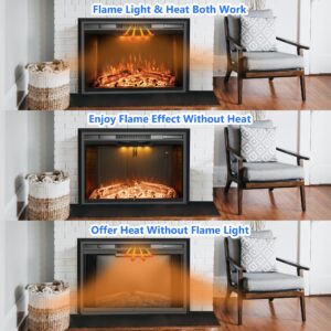 Velaychimney 30 Inches Electric Fireplace Insert, 750W/1500W Fireplace Heater with Adjustable Flame and Top Light Colors, Fire Crackling Sound, Remote Control, Timer, Glass Door & Mesh Screen, Black