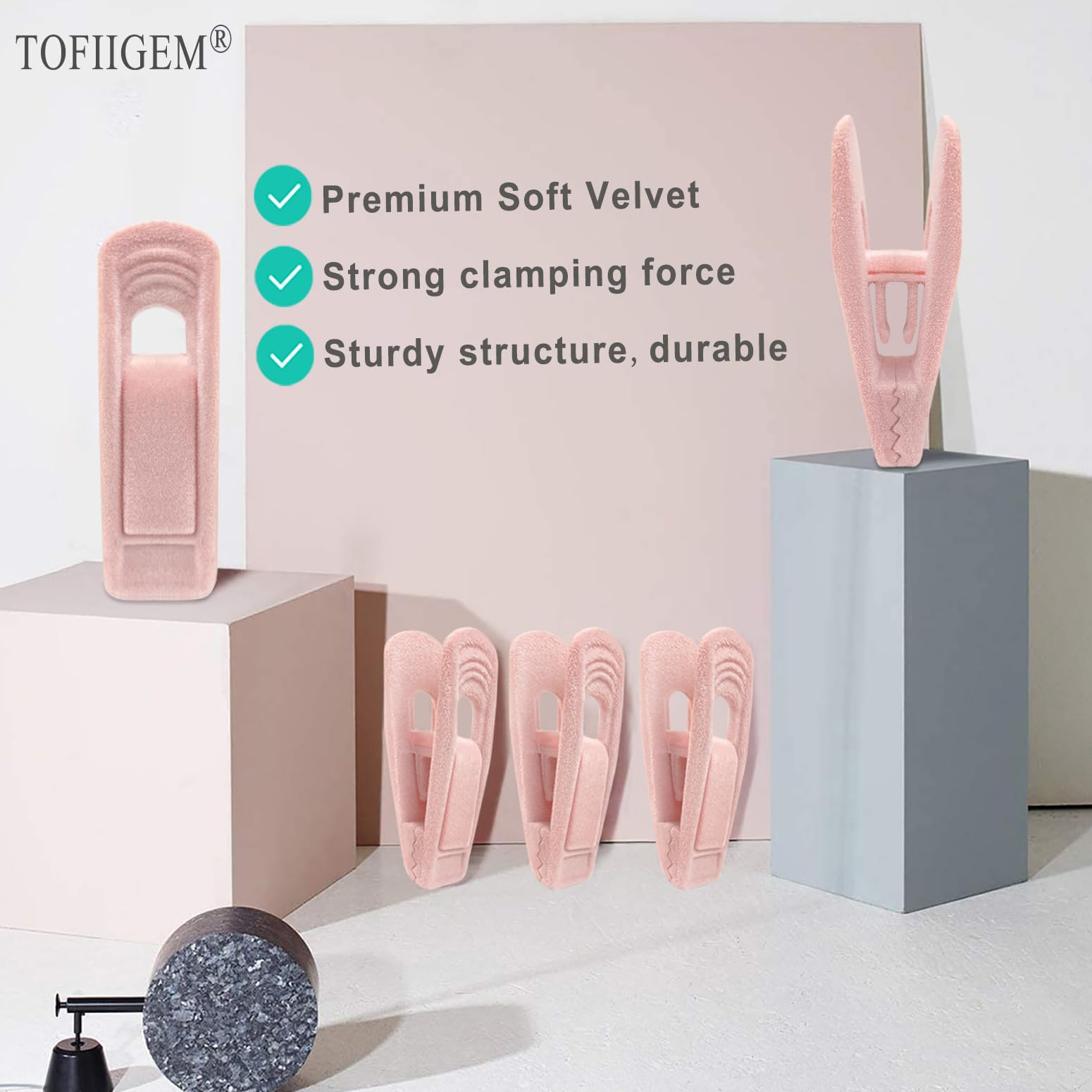 TOFIIGREM Light Pink Velvet Hangers Clips 20 PCS, Non-Slip Velvet Clip for Pant Skirt Velvet Hangers, Strong Baby Kids Velvet Hangers Clips