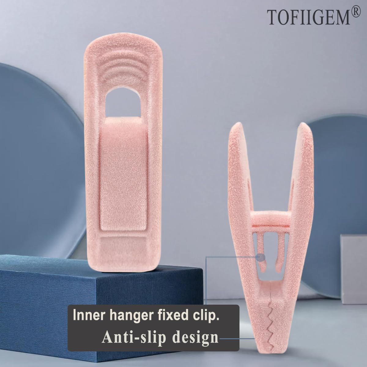 TOFIIGREM Light Pink Velvet Hangers Clips 20 PCS, Non-Slip Velvet Clip for Pant Skirt Velvet Hangers, Strong Baby Kids Velvet Hangers Clips