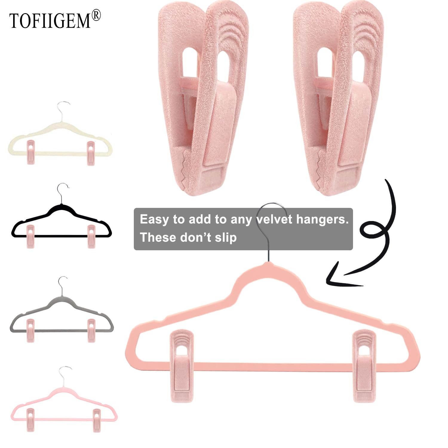 TOFIIGREM Light Pink Velvet Hangers Clips 20 PCS, Non-Slip Velvet Clip for Pant Skirt Velvet Hangers, Strong Baby Kids Velvet Hangers Clips