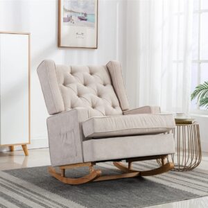 KINFFICT Upholstered Accent Rocking Chair, Mid Century Glider Rocker for Baby Nursery, Modern Wingback Armchair for Living Room, Bedroom, 300 LBS Weight Capacity, Beige