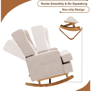 KINFFICT Upholstered Accent Rocking Chair, Mid Century Glider Rocker for Baby Nursery, Modern Wingback Armchair for Living Room, Bedroom, 300 LBS Weight Capacity, Beige