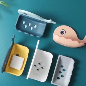 2Pack Cute Soap Dish, Whale Shape Wall-Mounted Soap Tray Whale Sponge Holderfor Counter Top Bathroom Kitchen and Shower