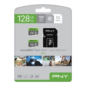 PNY 128GB Elite Class 10 U1 microSDXC Flash Memory Card 2-Pack - 100MB/s, Class 10, U1, Full HD, UHS-I, micro SD