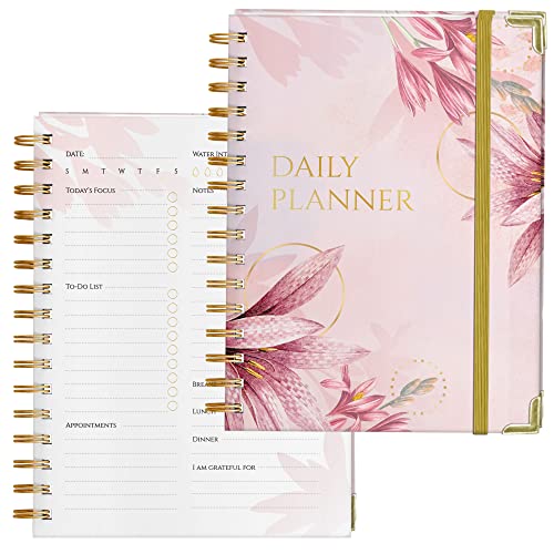 Houseware Homes Premium Undated Daily Planner 2023-2024 | To Do List Planner Notebook - 200 Pages Work Planner - Pink Floral To Do Notepad for productivity Task Planner, Metting, Goals, Checklists |