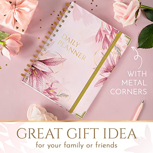 Houseware Homes Premium Undated Daily Planner 2023-2024 | To Do List Planner Notebook - 200 Pages Work Planner - Pink Floral To Do Notepad for productivity Task Planner, Metting, Goals, Checklists |