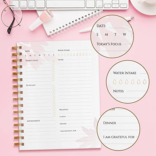 Houseware Homes Premium Undated Daily Planner 2023-2024 | To Do List Planner Notebook - 200 Pages Work Planner - Pink Floral To Do Notepad for productivity Task Planner, Metting, Goals, Checklists |