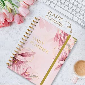 Houseware Homes Premium Undated Daily Planner 2023-2024 | To Do List Planner Notebook - 200 Pages Work Planner - Pink Floral To Do Notepad for productivity Task Planner, Metting, Goals, Checklists |