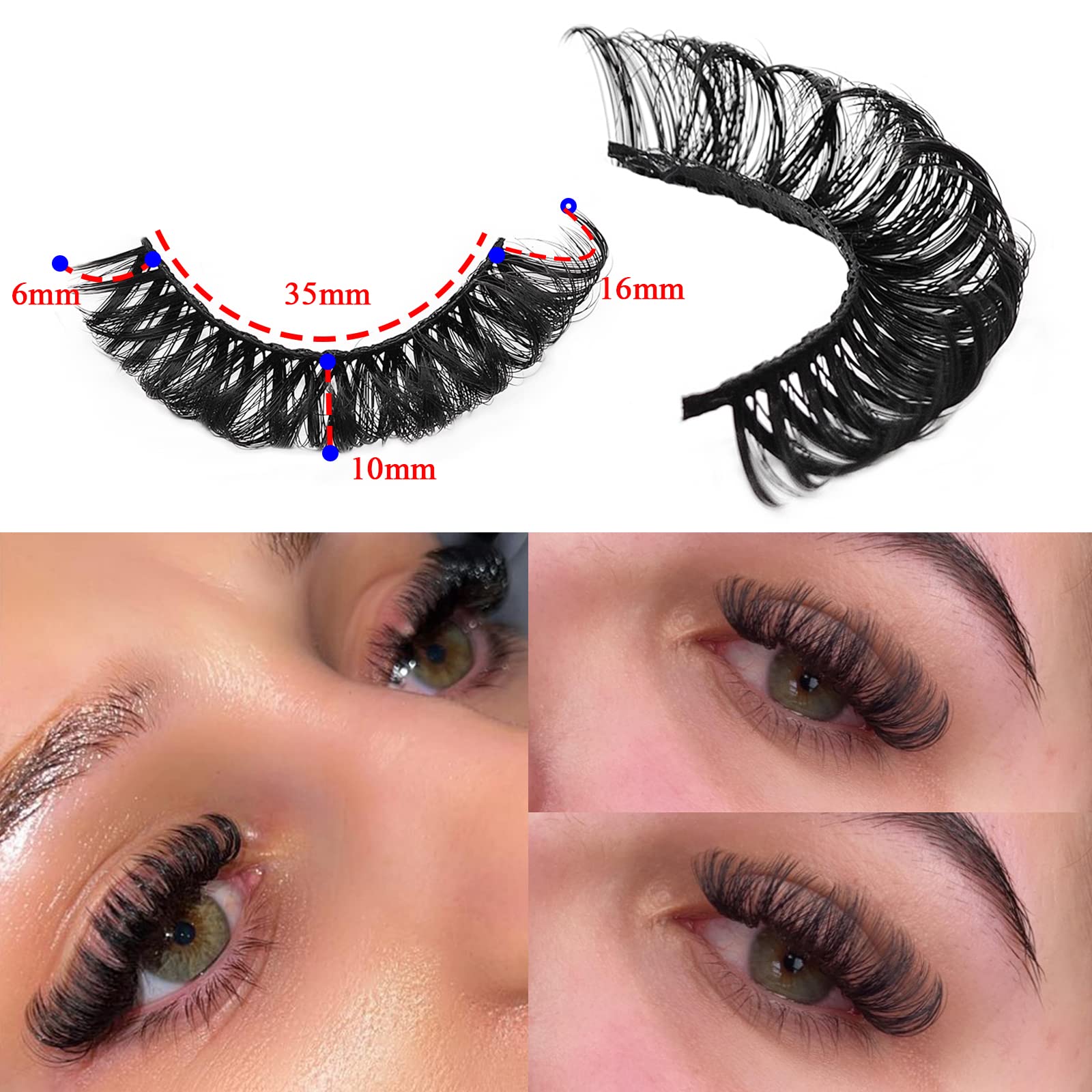 10Pairs 3d Russian, D Curl Lash Strips, 15mm Wispy Fake Lashes that Look Like Extensions, Natural False Lashes Mink