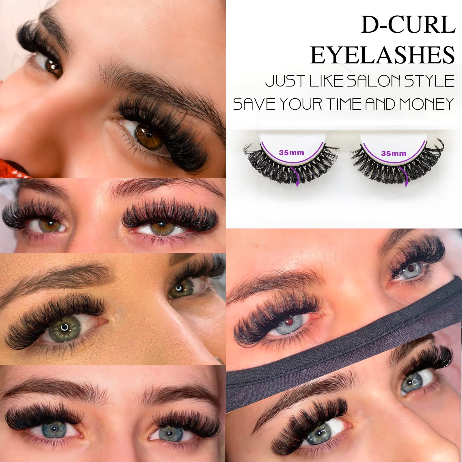 10Pairs 3d Russian, D Curl Lash Strips, 15mm Wispy Fake Lashes that Look Like Extensions, Natural False Lashes Mink