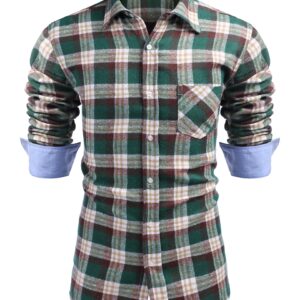 Tinkwell Mens Cotton Button Down Shirts Long Sleeve Plaid Dress Shirts Regular Fit M Green White