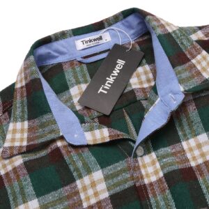 Tinkwell Mens Cotton Button Down Shirts Long Sleeve Plaid Dress Shirts Regular Fit M Green White