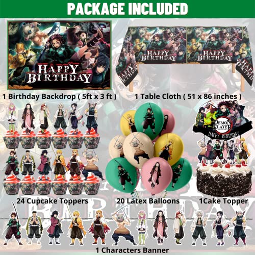 Nelton Party Supplies For D-Slayer Includes Backdrop - Cake Topper - 24 Cupcake Toppers - 20 Balloons - Table Cloth - Banner