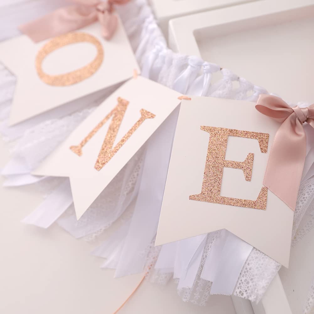 Rose Gold, Blush & White Highchair Banner - 1st Birthday Banner, One Highchair Banner, One Banner 1st Birthday, 1st Birthday Highchair Banner, 1st Birthday Party Decoration