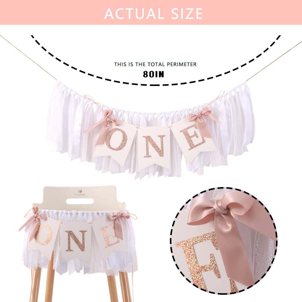 Rose Gold, Blush & White Highchair Banner - 1st Birthday Banner, One Highchair Banner, One Banner 1st Birthday, 1st Birthday Highchair Banner, 1st Birthday Party Decoration