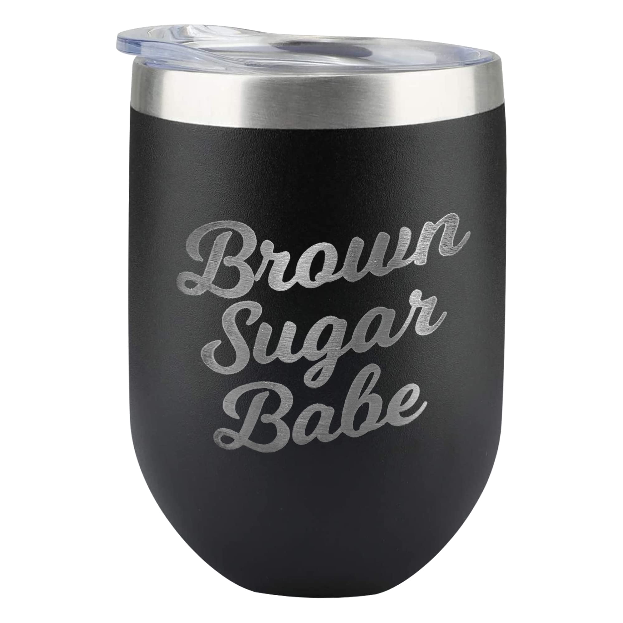 Momstir Brown Sugar Babe 12 oz Wine Tumbler - Black Girl Magic Mug for Birthday, Anniversary, Couples Gifts - Stainless Steel Wine Tumbler With Lid, African Coffee Mug - Wine Glasses for Women