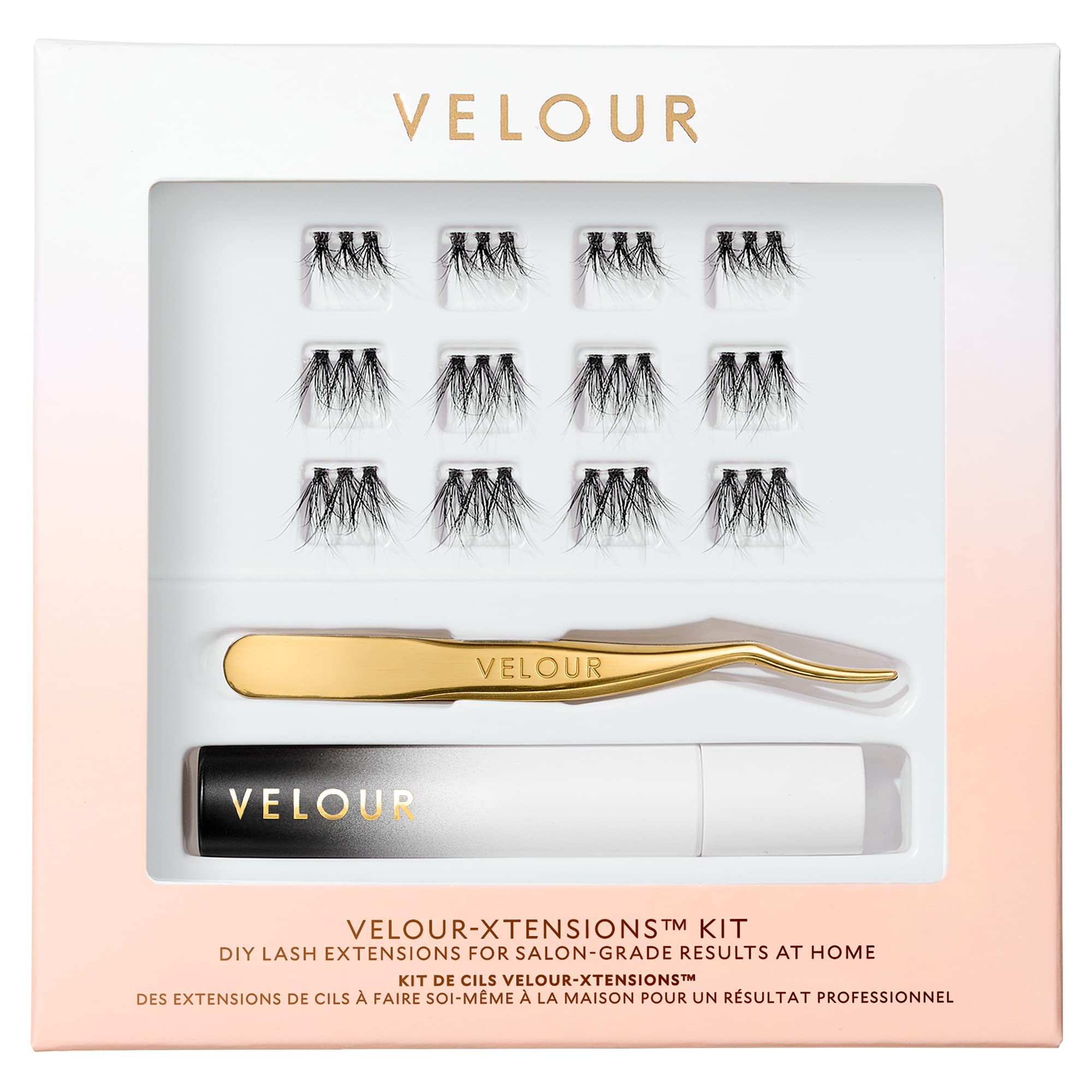 Velour-Xtensions™ Lash Clusters Kit - DIY Lash Extension Kit at Home, Salon Quality Lashes in 10 Minute – Includes 12 Eyelash Clusters (10mm-14mm) + Lash Bond + Lash Applicator – Individual Lashes Kit