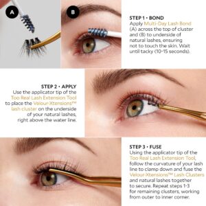 Velour-Xtensions™ Lash Clusters Kit - DIY Lash Extension Kit at Home, Salon Quality Lashes in 10 Minute – Includes 12 Eyelash Clusters (10mm-14mm) + Lash Bond + Lash Applicator – Individual Lashes Kit