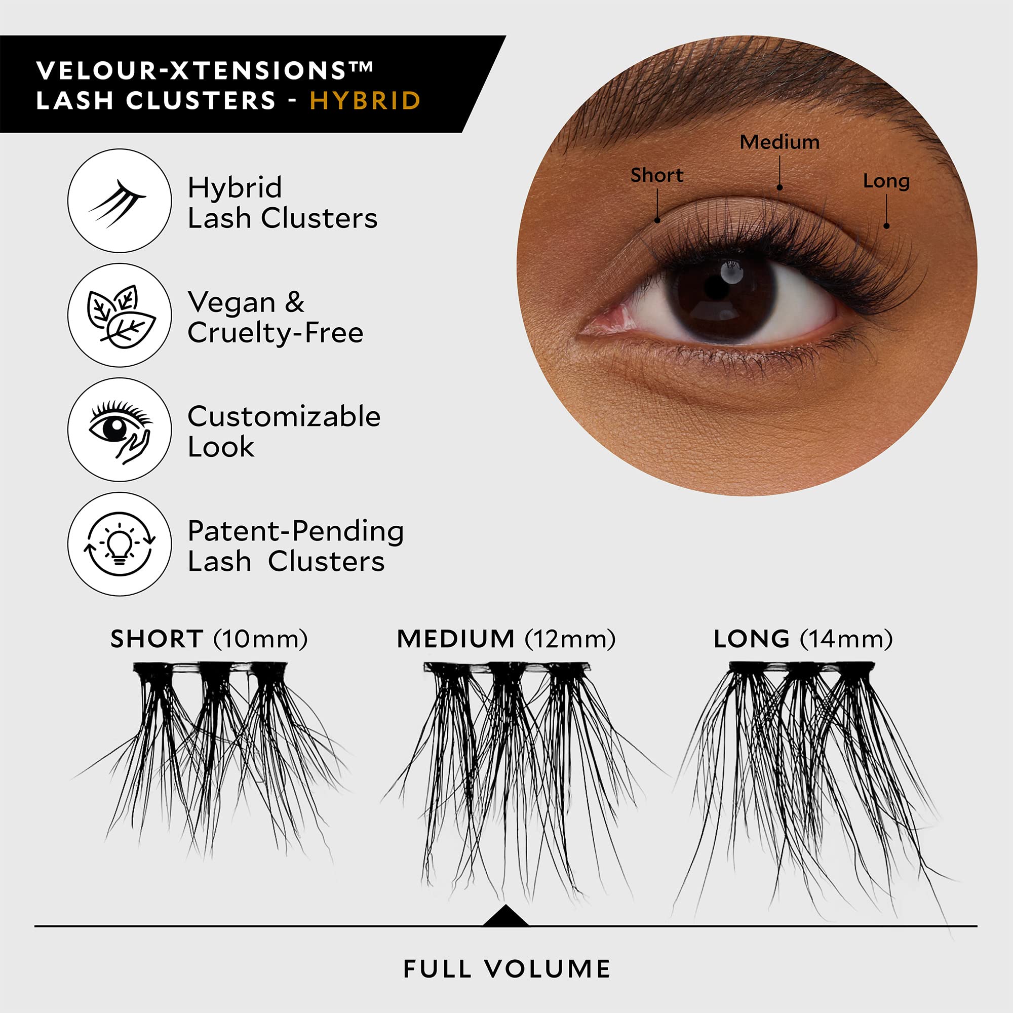 Velour-Xtensions™ Lash Clusters Kit - DIY Lash Extension Kit at Home, Salon Quality Lashes in 10 Minute – Includes 12 Eyelash Clusters (10mm-14mm) + Lash Bond + Lash Applicator – Individual Lashes Kit