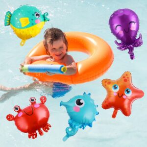 Prasacco 5 Pieces Sea Animals Balloons, Under The Sea Party Decorations Water Balloons Seahorse Starfish Puffer Fish Crab Octopus Balloon for Birthday Under The Sea Ocean Party Decorations