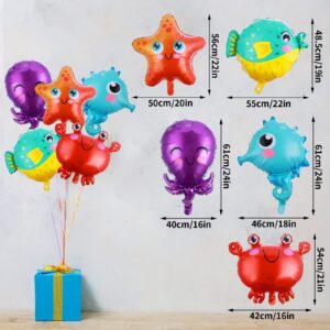 Prasacco 5 Pieces Sea Animals Balloons, Under The Sea Party Decorations Water Balloons Seahorse Starfish Puffer Fish Crab Octopus Balloon for Birthday Under The Sea Ocean Party Decorations