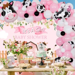 Cheereveal Cow Baby Shower Decorations for Girl - Cow Balloon Garland & Arch Kit and Farm Animal Baby Shower Backdrop Barnyard Party Supplies