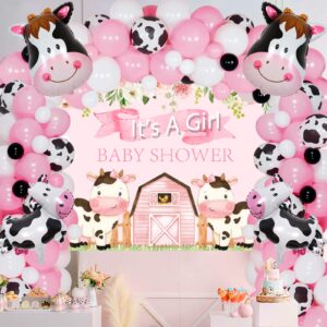 Cheereveal Cow Baby Shower Decorations for Girl - Cow Balloon Garland & Arch Kit and Farm Animal Baby Shower Backdrop Barnyard Party Supplies