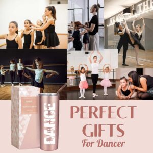 Onebttl Dancer Gifts for Girls, Teens, Her - Dance - 20oz/590ml Stainless Steel Insulated Tumbler with Straw, Lid - Dance Themed Recital Gifts for Women - (Rose gold)