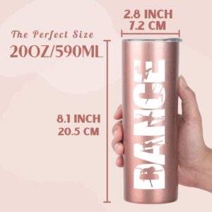 Onebttl Dancer Gifts for Girls, Teens, Her - Dance - 20oz/590ml Stainless Steel Insulated Tumbler with Straw, Lid - Dance Themed Recital Gifts for Women - (Rose gold)