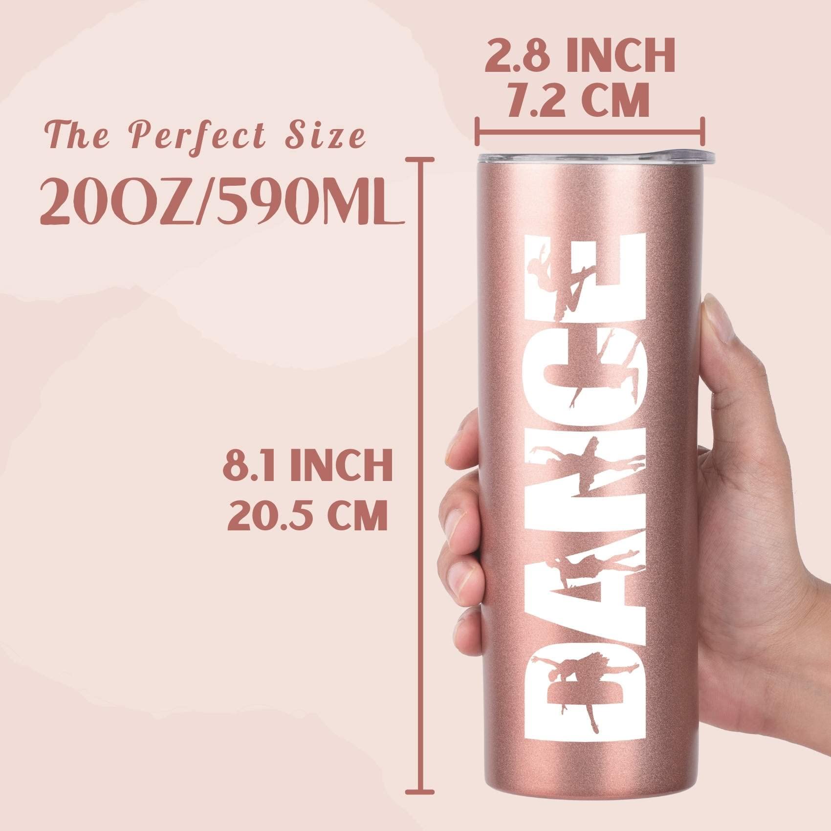 Onebttl Dancer Gifts for Girls, Teens, Her - Dance - 20oz/590ml Stainless Steel Insulated Tumbler with Straw, Lid - Dance Themed Recital Gifts for Women - (Rose gold)