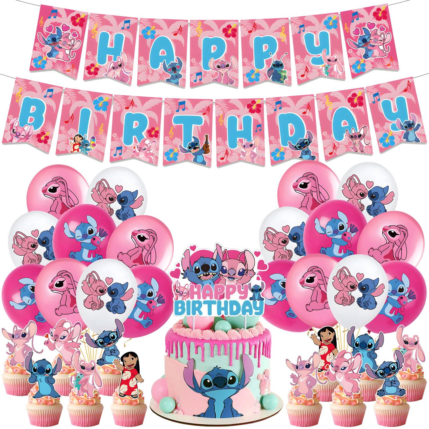 OULUN Lilo and Stitch Birthday Party Supplies Includes Banner Balloons Cake Decor