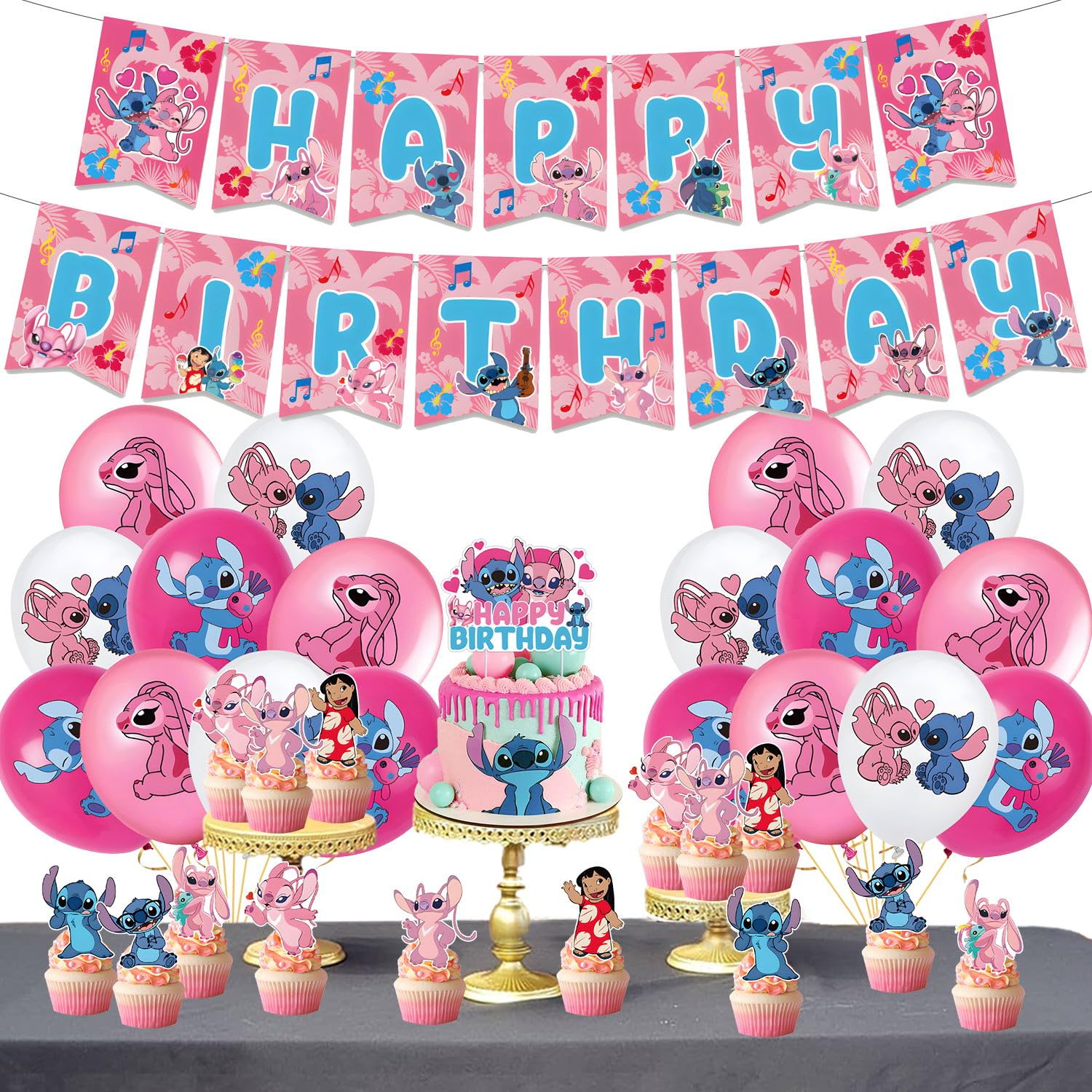 OULUN Lilo and Stitch Birthday Party Supplies Includes Banner Balloons Cake Decor