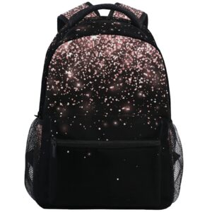 Pfrewn Rose Gold Black Glitter Backpacks for Girls Teens Women School Bookbags Backpack for Kids Students