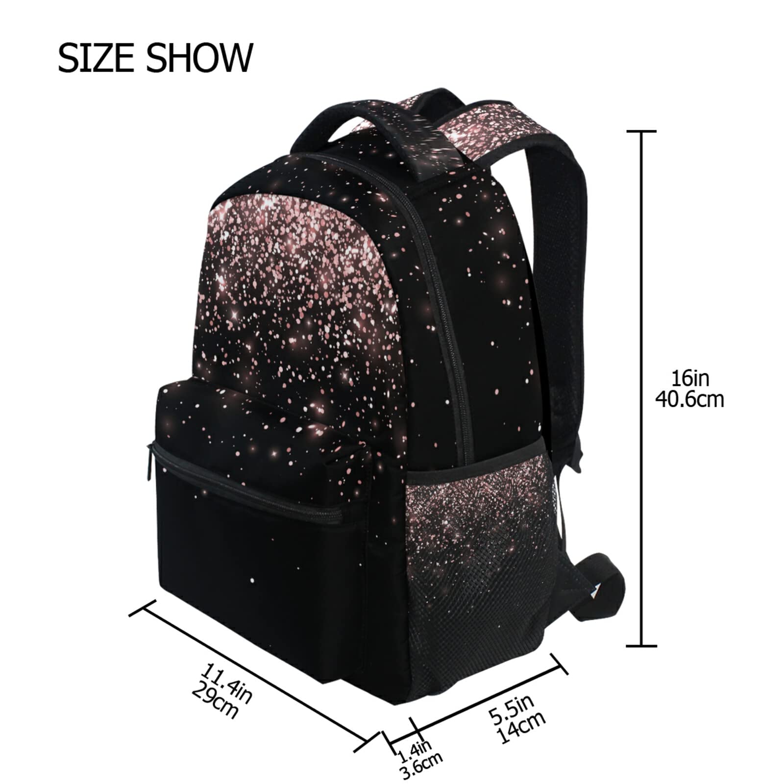 Pfrewn Rose Gold Black Glitter Backpacks for Girls Teens Women School Bookbags Backpack for Kids Students