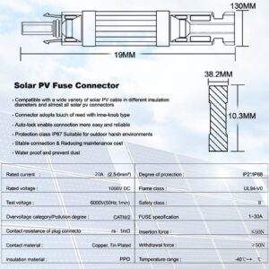 Leehitech 20A Solar Fuse Holder Inline with Male and Female Connector for Solar Panel and Solar Controller, Waterproof Solar Fuse Connector, Solar Surge Protection Device 5pcs