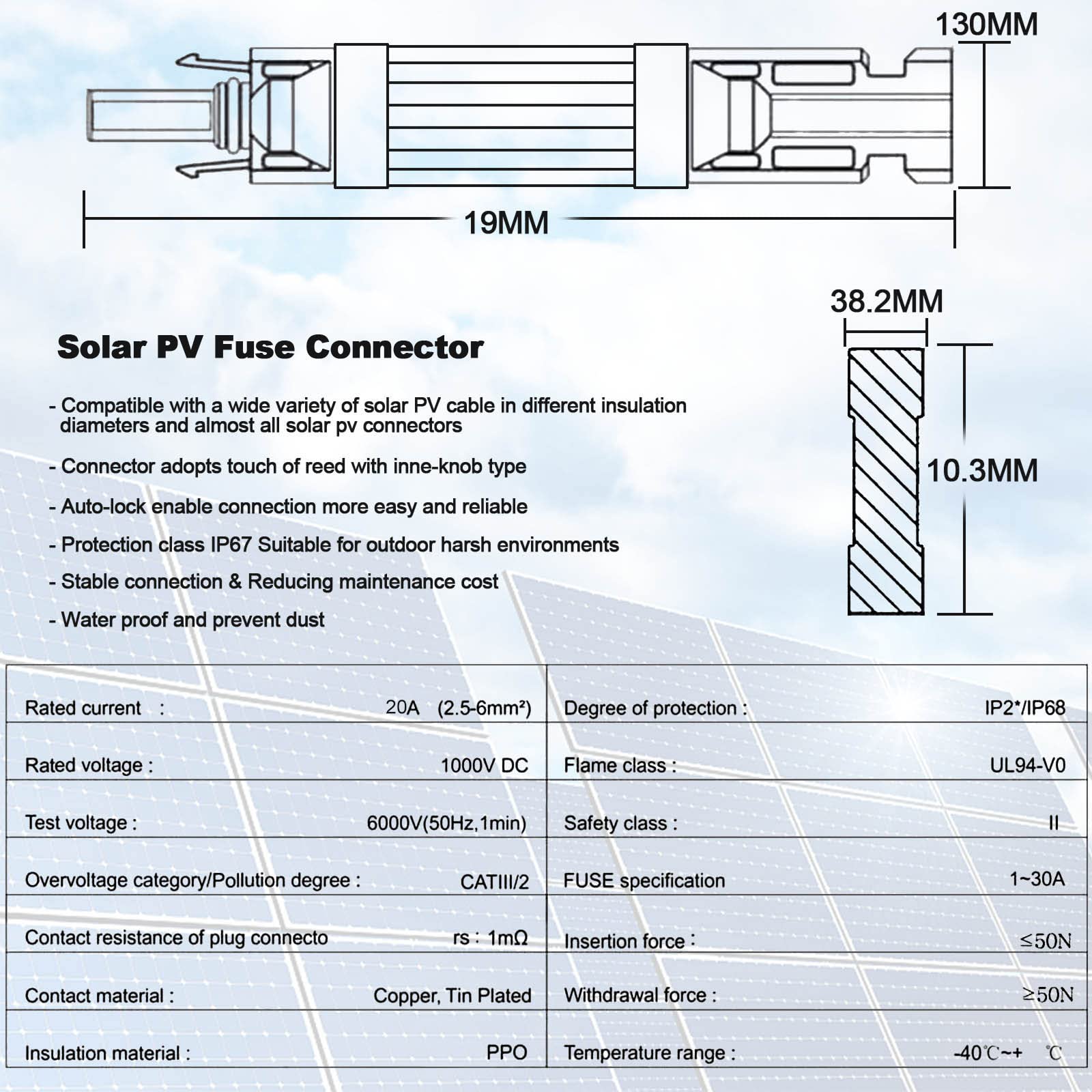 Leehitech 20A Solar Fuse Holder Inline with Male and Female Connector for Solar Panel and Solar Controller, Waterproof Solar Fuse Connector, Solar Surge Protection Device 5pcs