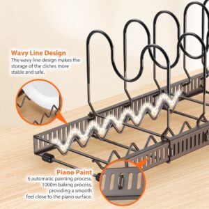 AHNR Expandable Pot and Pan Organizers Rack, 10+ Pans and Pots Lid Organizer Rack Holder, Kitchen Cabinet Pantry Bakeware Organizer Rack Holder with 10 Adjustable Compartments (Bronze)