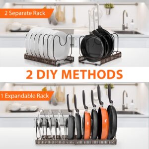 AHNR Expandable Pot and Pan Organizers Rack, 10+ Pans and Pots Lid Organizer Rack Holder, Kitchen Cabinet Pantry Bakeware Organizer Rack Holder with 10 Adjustable Compartments (Bronze)