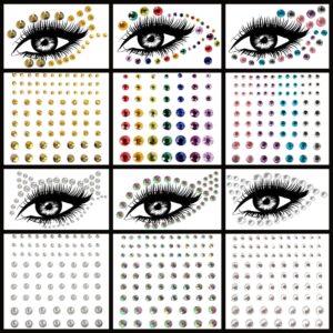 bilizar 6 sheets bindi dots face jewels face jewelry for women face gems stick on eye forehead crystals sticker tears rainbow pearl rhinestones for makeup party festival accessory nail art decoration